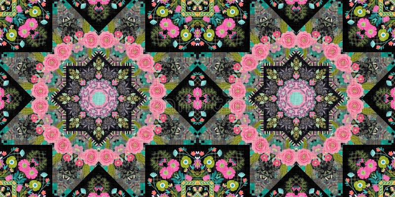 Boho Patchwork Flower Banner with a Gypsy Retro Style. Repeatable ...