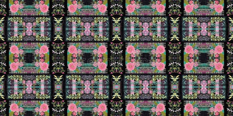 Boho Patchwork Flower Banner with a Gypsy Retro Style. Repeatable ...