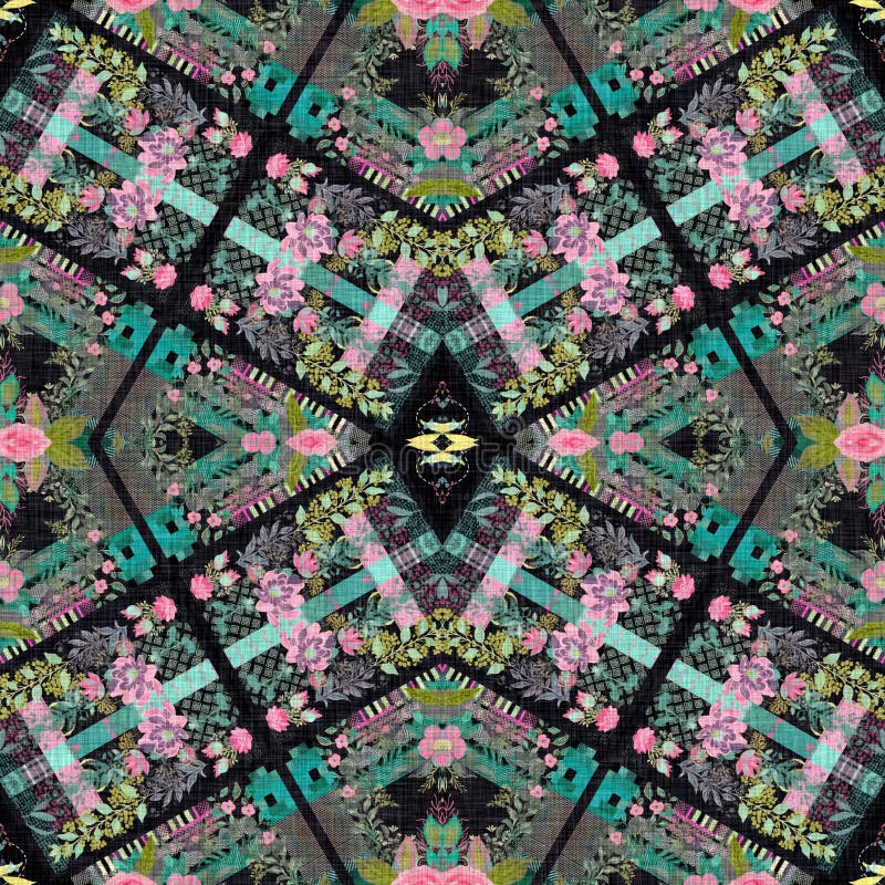 Boho Patchwork Flower Pattern with a Gypsy Retro Style. Repeatable ...