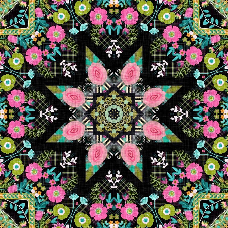 Boho Patchwork Flower Pattern with a Gypsy Retro Style. Repeatable ...