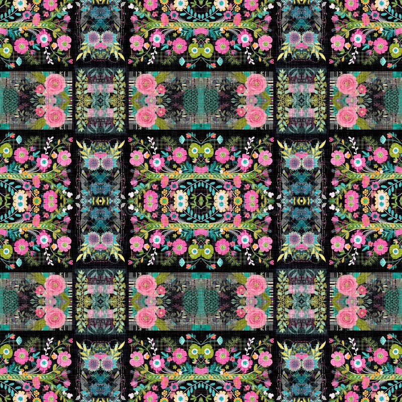 Boho Patchwork Flower Pattern with a Gypsy Retro Style. Repeatable ...
