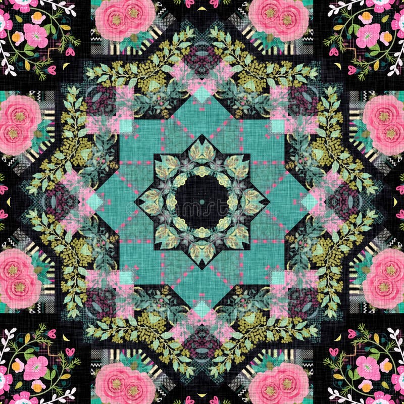 Boho Patchwork Flower Pattern with a Gypsy Retro Style. Repeatable ...