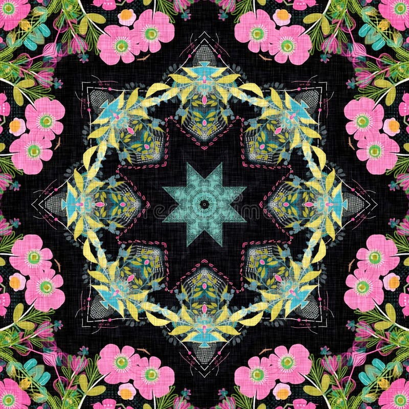 Boho Patchwork Flower Pattern with a Gypsy Retro Style. Repeatable ...