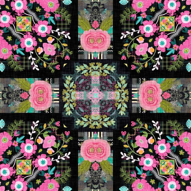 Boho Patchwork Flower Pattern with a Gypsy Retro Style. Repeatable ...