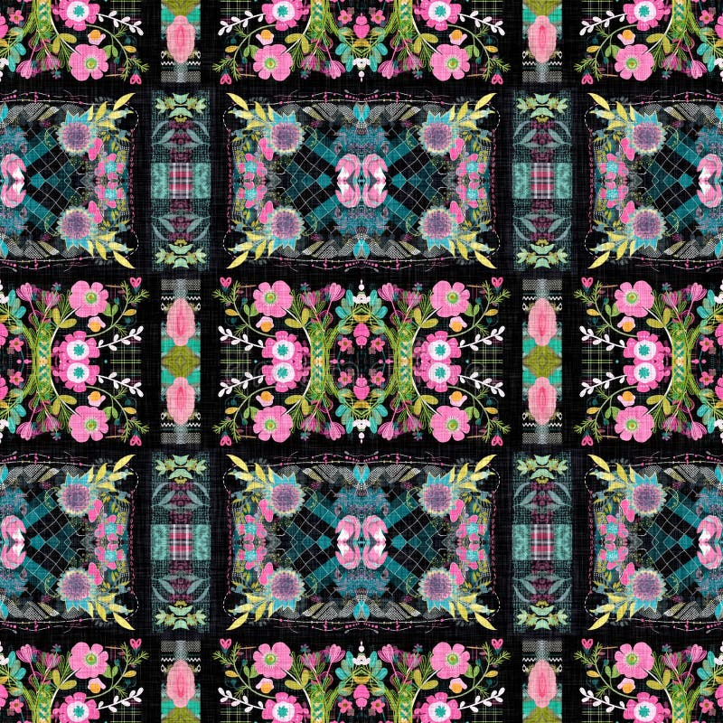 Boho Patchwork Flower Pattern with a Gypsy Retro Style. Repeatable ...