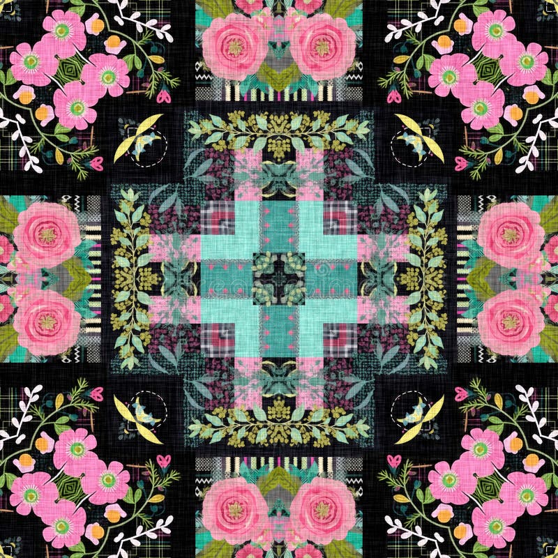 Boho Patchwork Flower Pattern with a Gypsy Retro Style. Repeatable ...