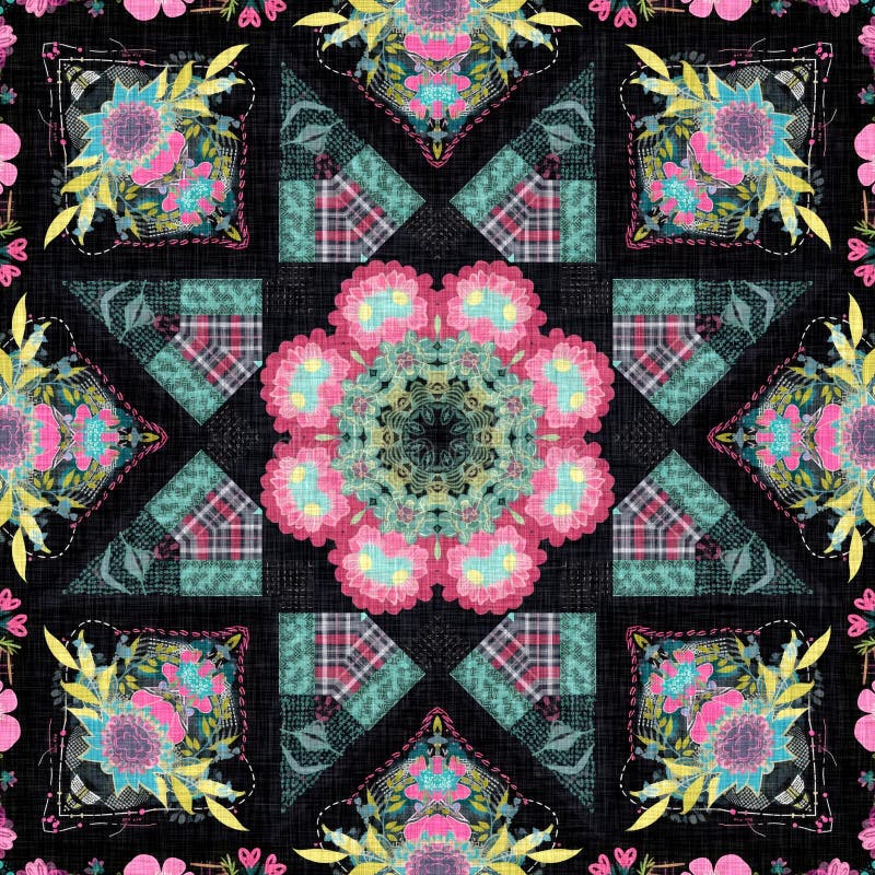 Boho Patchwork Flower Pattern with a Gypsy Retro Style. Repeatable ...