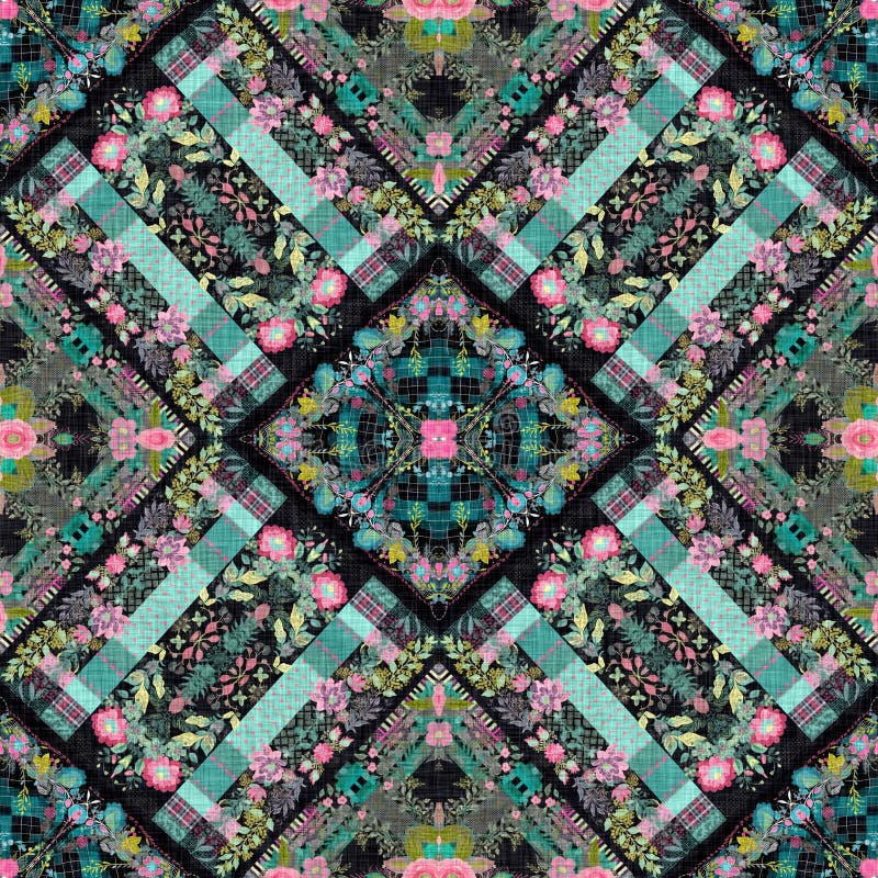 Boho Patchwork Flower Pattern with a Gypsy Retro Style. Repeatable ...