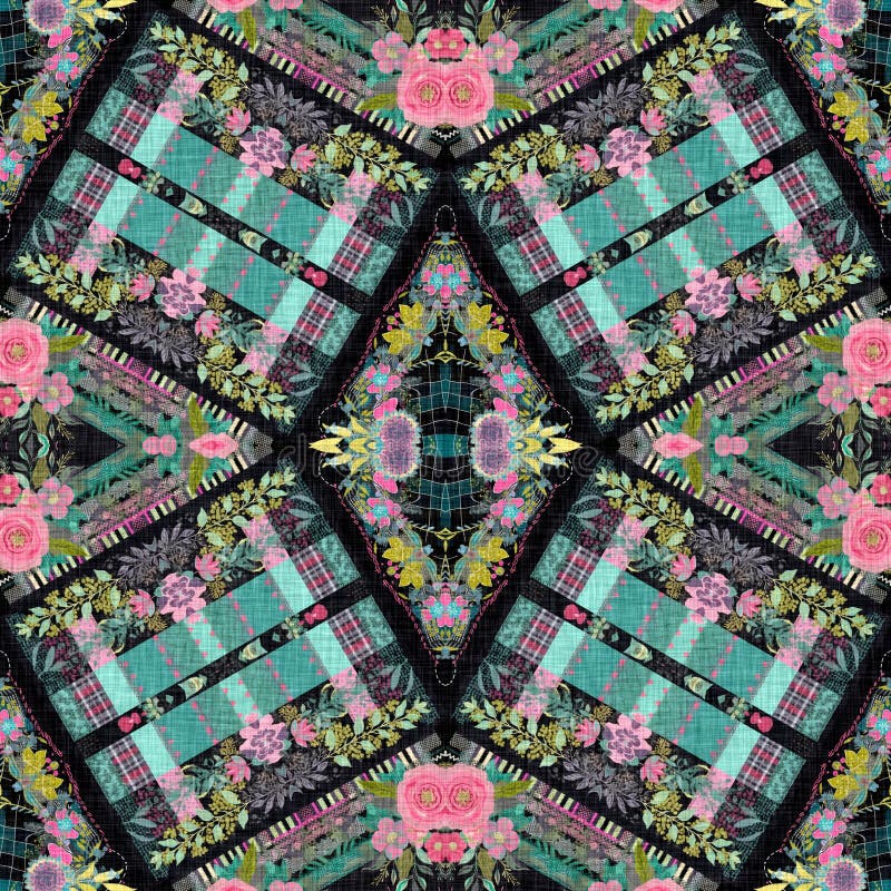 Boho Patchwork Flower Pattern with a Gypsy Retro Style. Repeatable ...