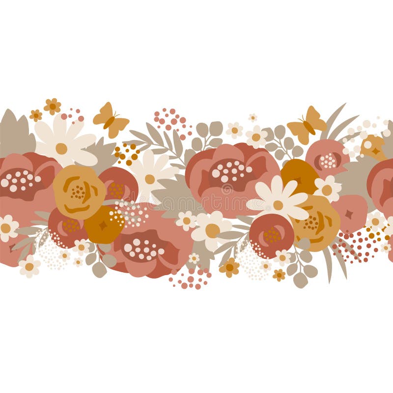 Boho Peony Pattern Big Scale. Large Boho Floral Summer Print. Earth ...