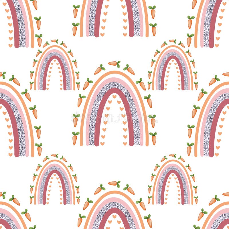 Boho Rainbow Carrot Seamless Pattern. Stock Illustration - Illustration ...