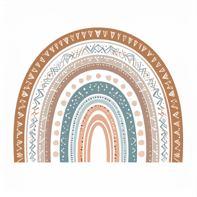 Boho Rainbow Design with Tribal Patterns in Neutral Colors on White ...