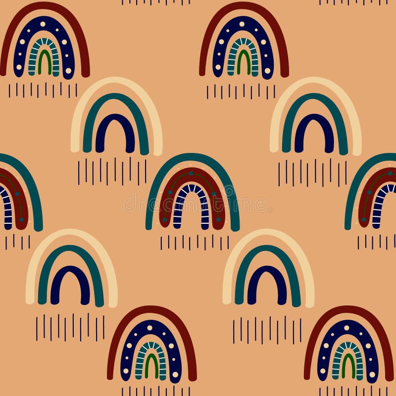 Boho Rainbow Seamless Pattern. Rainbow Bohemian Stock Illustration ...