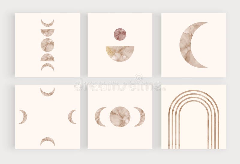 Boho Retro Social Media Posts with Sun and Rainbow Shapes Stock Vector ...