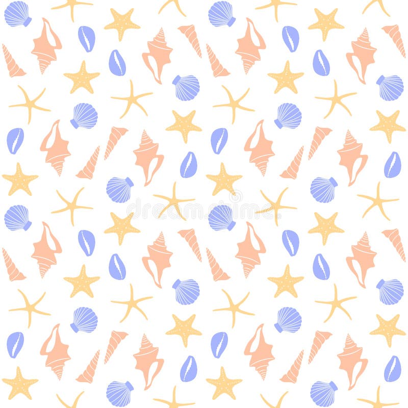 Boho Seamless Pattern with Conch Shells and Sea Stars Stock Vector ...