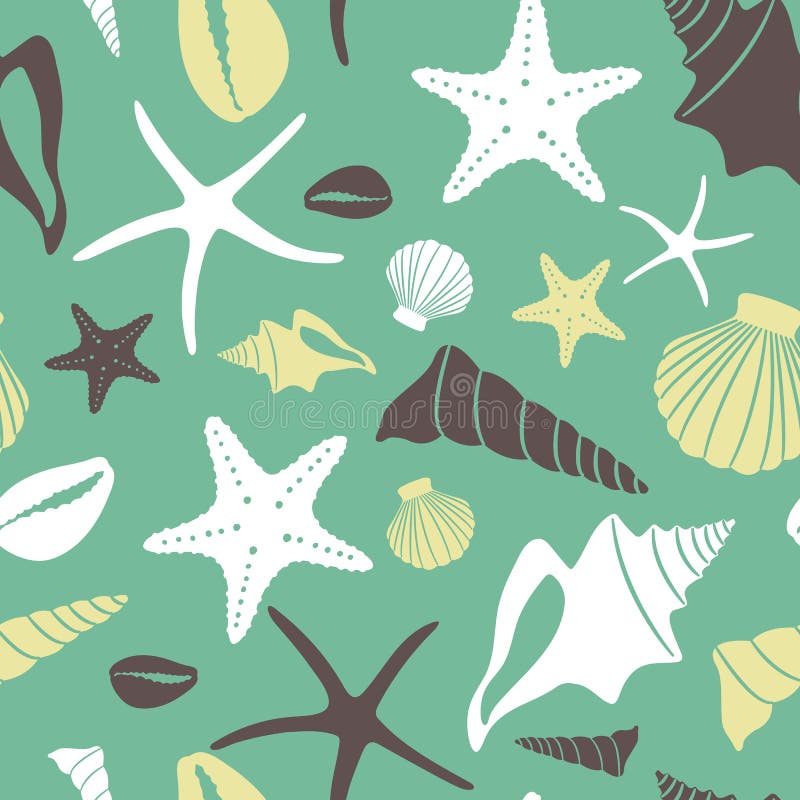 Boho Seamless Pattern with Conch Shells and Sea Stars Stock Vector ...