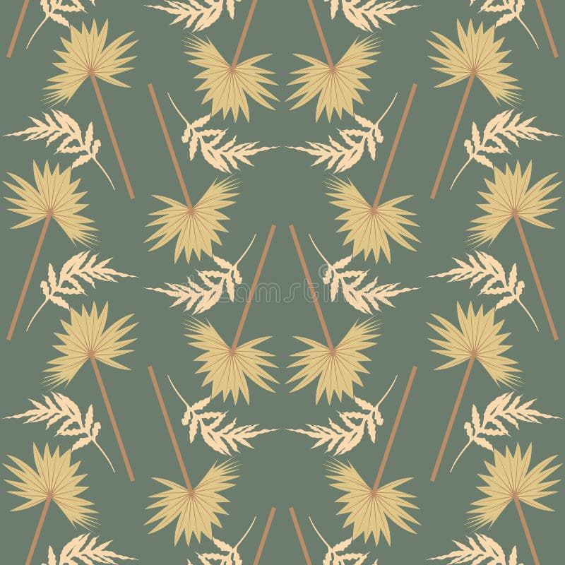 Boho Seamless Pattern with Dry Palm Leaves Stock Vector - Illustration ...
