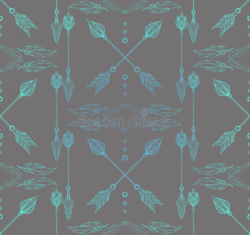 Boho Seamless Texture with Doodle Arrows and Feathers. Stock Vector ...