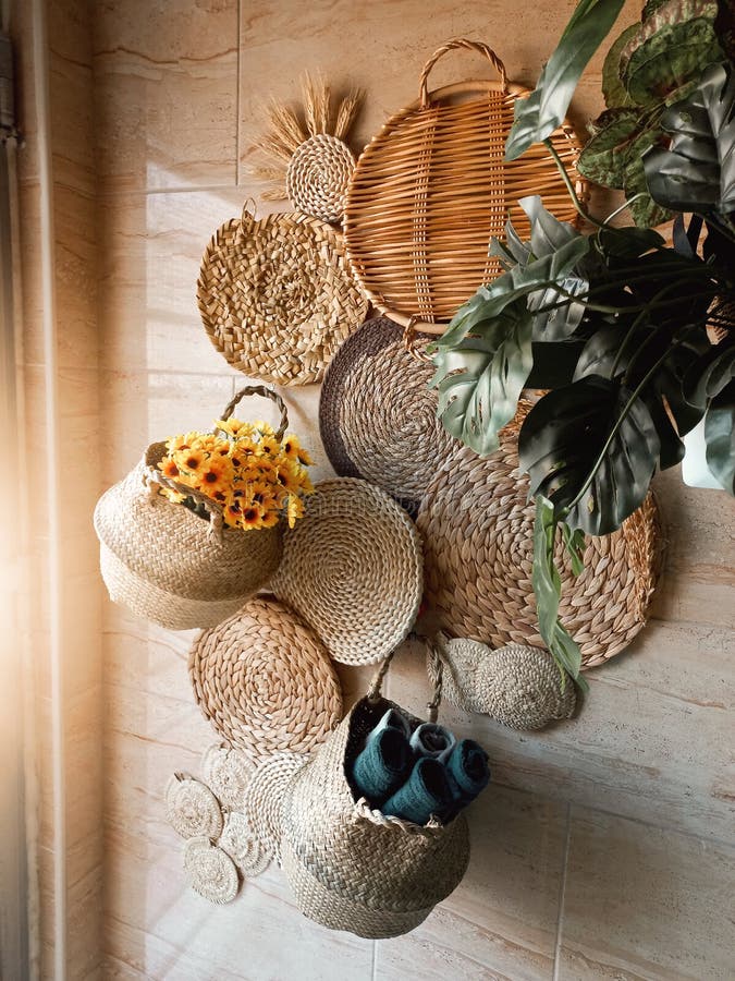 Boho straw decor stock photo. Image of flower, boho - 253584784