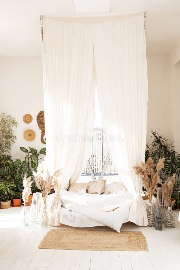Boho Style Bedroom Interior. Beautiful Interior in the Style Boho Stock ...