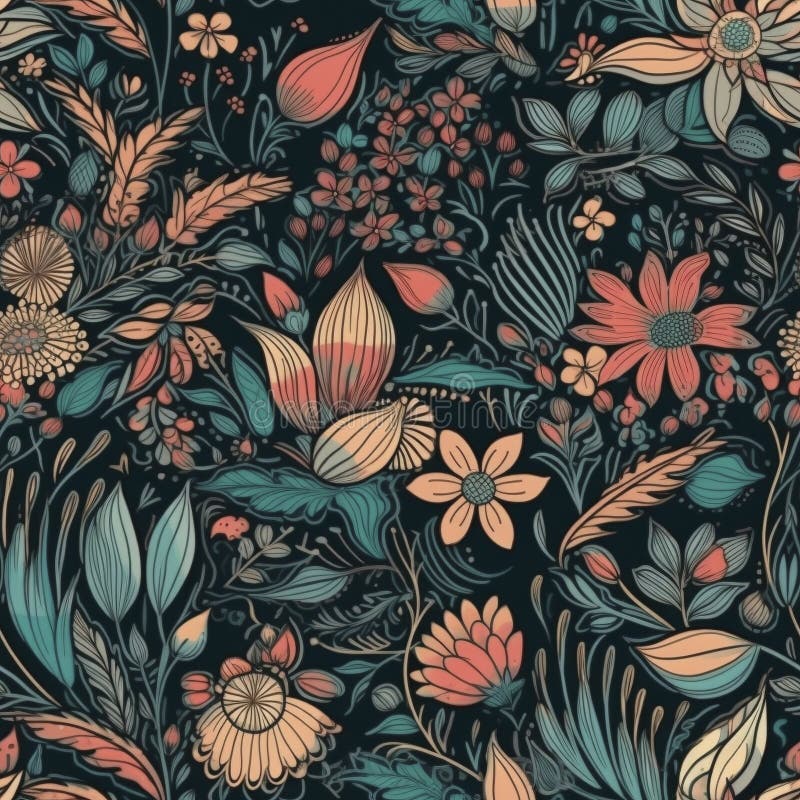 Boho Style Floral Seamless Pattern, Created with Generative AI Stock ...