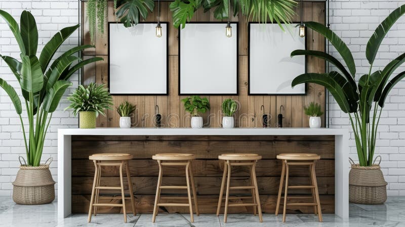 Boho Style Kitchen with Three Poster and Photo Frame Mockup on Wall ...