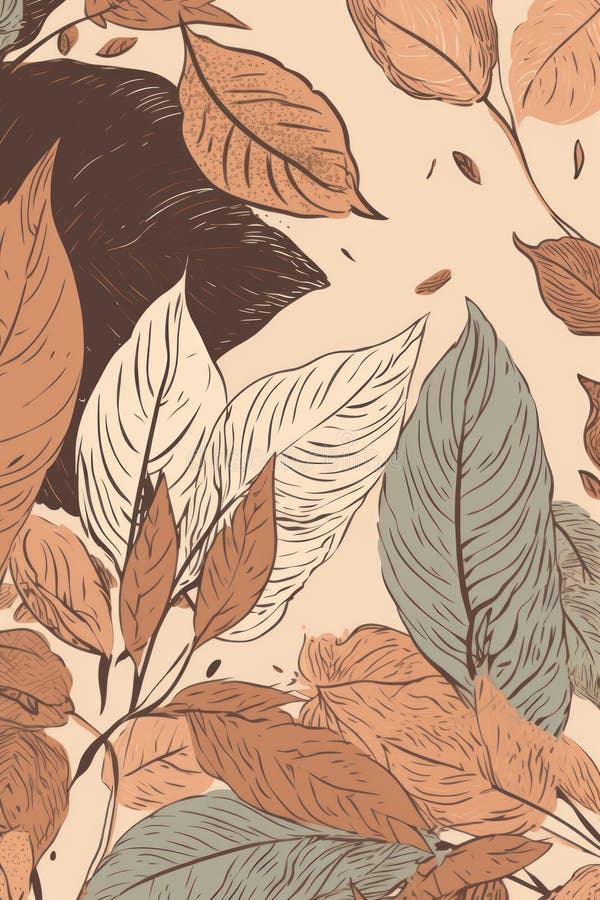 Boho Style Retro Mood: Fallen Leaves Drawing. Stock Illustration ...