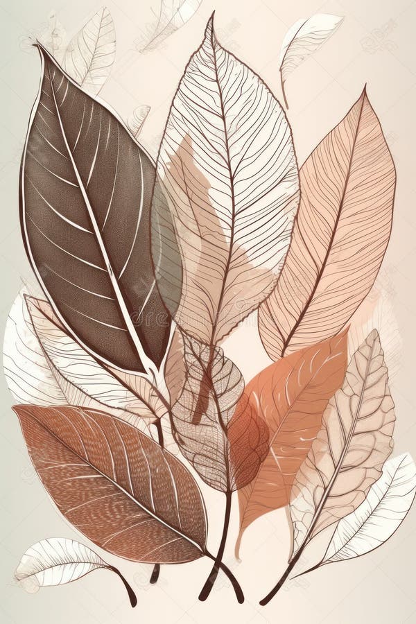 Boho Style Retro Mood: Fallen Leaves in Simple Minimalistic Drawing ...