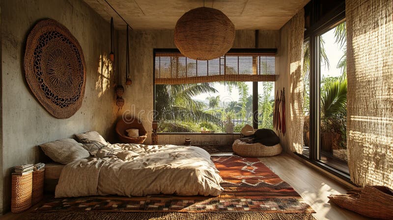 Boho-style Rooms with Natural Materials and Textures. Stock Photo ...