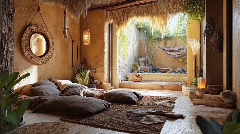 Boho-style Rooms with Natural Materials and Textures. Stock Image ...