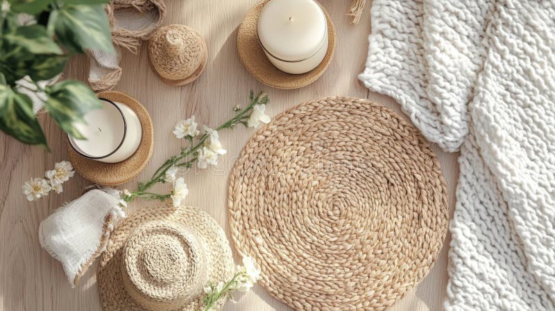 Boho Style Scene Top View Flat Lay Stock Photo - Image of handmade ...