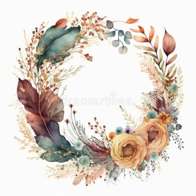 Boho Style Watercolor Wreath. Illustration AI Generative Stock ...