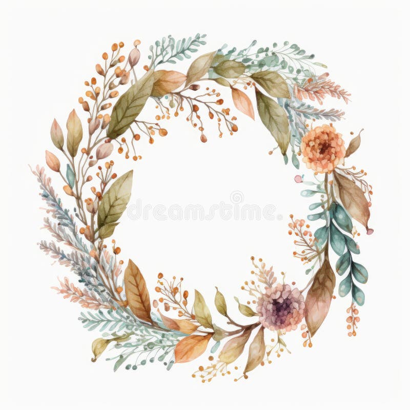 Boho Style Watercolor Wreath. Illustration AI Generative Stock ...