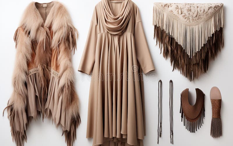 Boho Style Winter Outfits Isolated on a Transparent Background. Stock ...