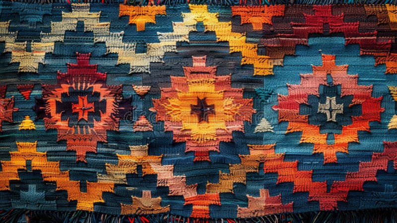 Boho Style Wool Kilim Carpet Texture with Vibrant Patterns Stock Photo ...