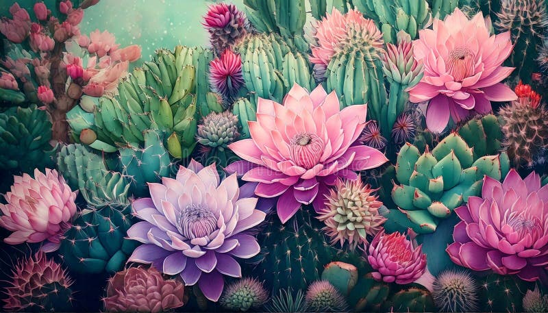 Boho Succulent and Cactus Garden in Repeating Pastel Pattern Stock ...