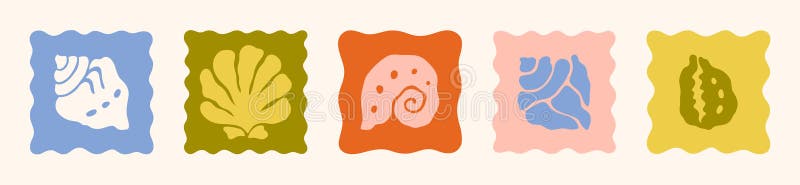 Boho Summer Seashells Icons in Retro Style. Abstract Simple Vector ...