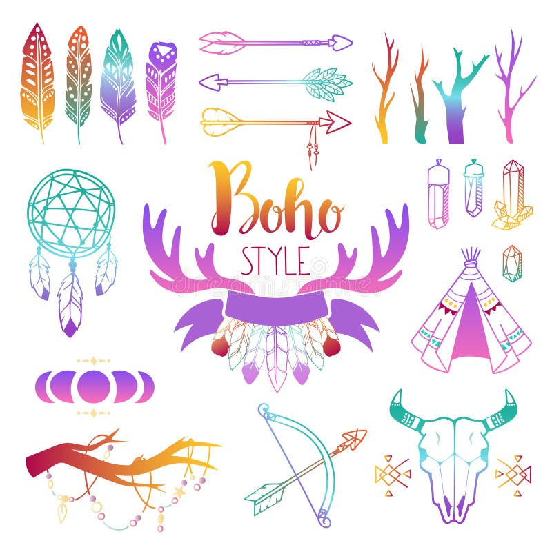 Boho-Symbol-Vektorsatz vektor abbildung. Illustration von liebe - 74643805