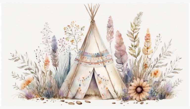 Boho Teepee Decorated with Pastel Watercolor Pattern AI Generated Stock ...