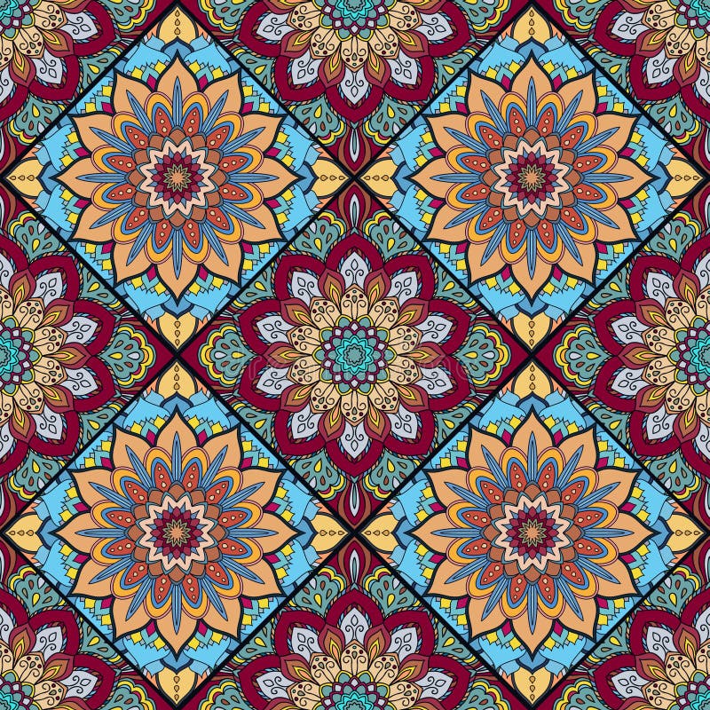 Boho Tile Flower Squares Colorful 2 Stock Vector - Illustration of ...