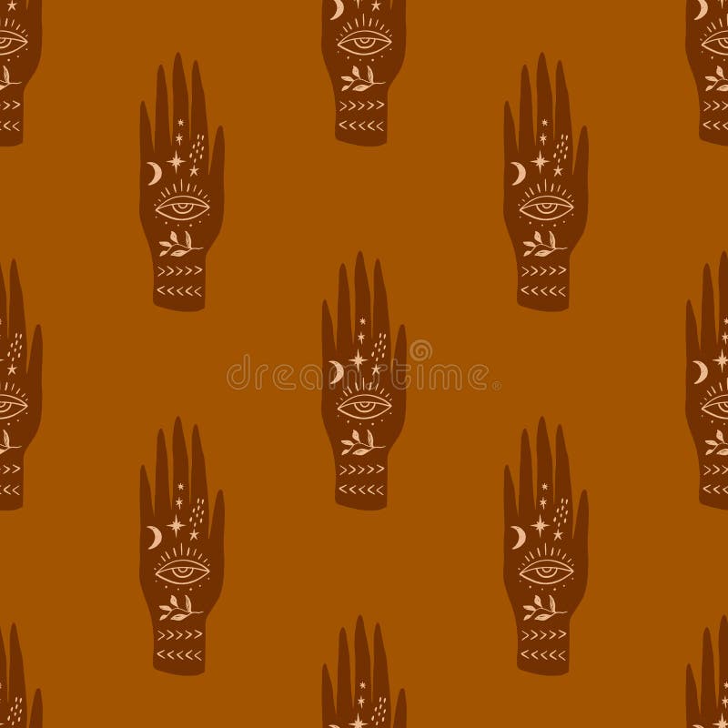 Boho Vintage Magical Hands Boho Seamless Pattern Stock Vector ...