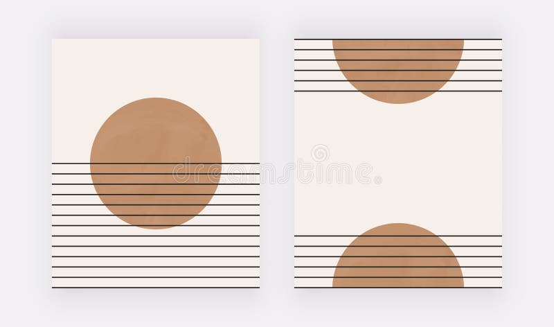 Boho Wall Art Print with Sun and Black Lines Stock Vector ...