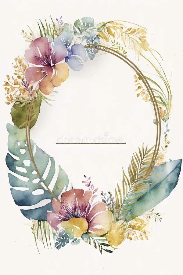 Boho Watercolor Frame Design for Summer Invitations. Stock Illustration ...