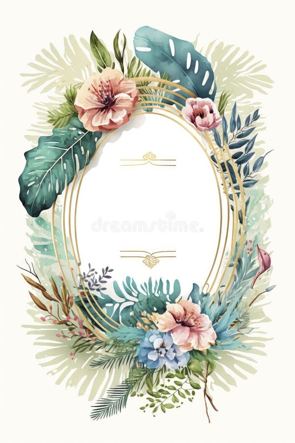 Boho Watercolor Frame Design for Summer Invitations. Stock Illustration ...