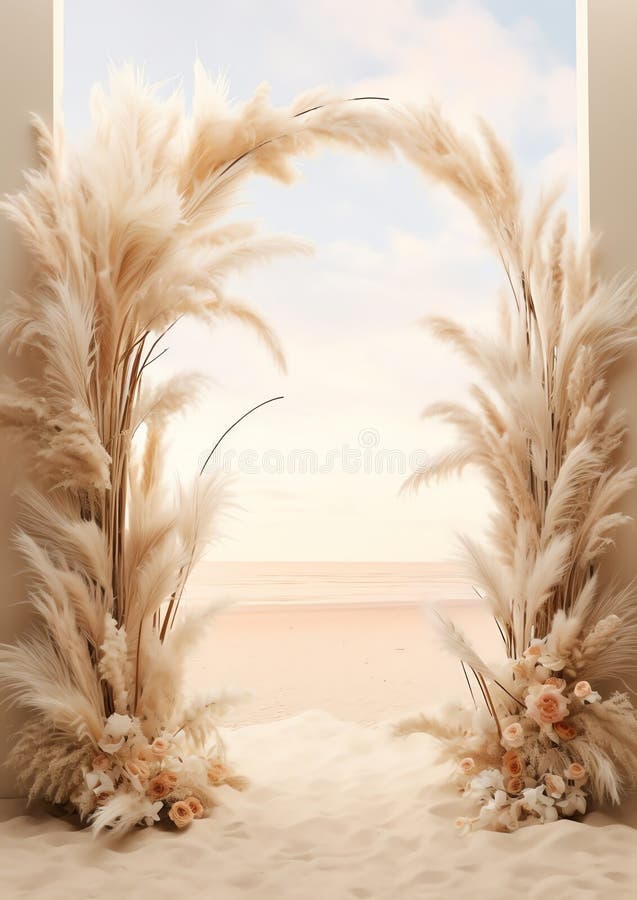 Boho Wedding Arch with Pampas and Flowers at White Sand Beach Arch ...