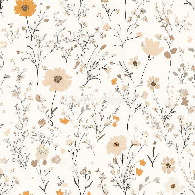 A Boho Wildflower Bouquet Pattern with Delicate, Neutral Tones. Stock ...