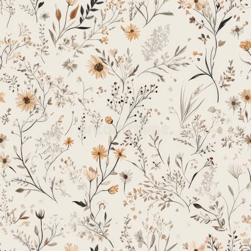 A Boho Wildflower Bouquet Pattern with Delicate, Neutral Tones. Stock ...