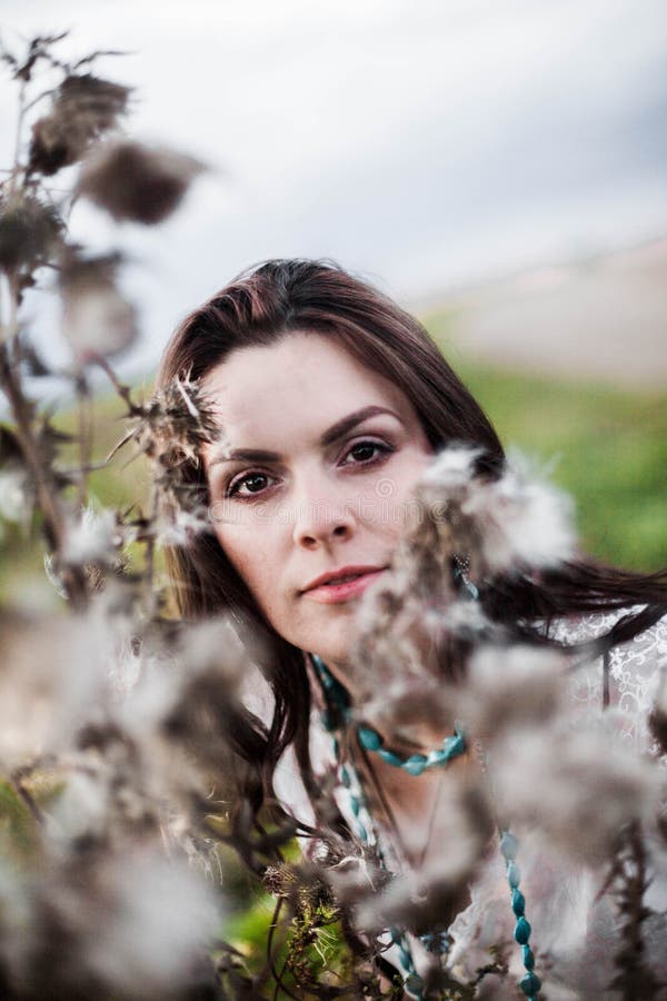 Boho woman in field stock image. Image of hand, accessories - 62595285