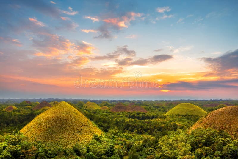 Bohol, Chocolate Hills at Sunset Stock Photo - Image of clouds, asia ...