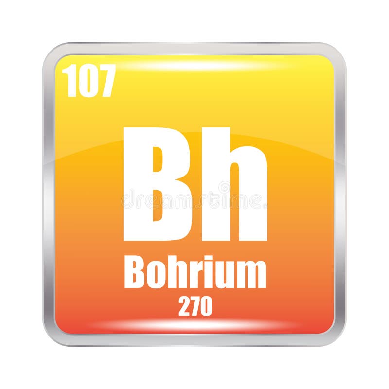 Bohrium Icon. Bh Chemical Element. Atomic Number 107. Mass 270. Orange ...